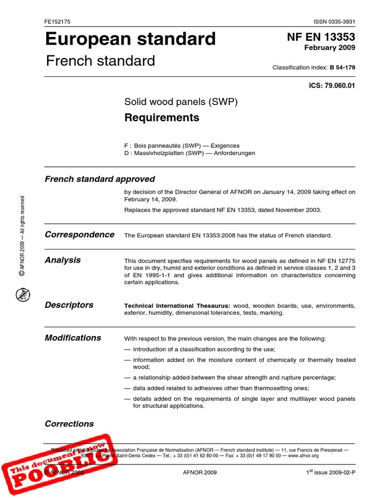 En13353 PDF | PDF | Lumber | Plywood