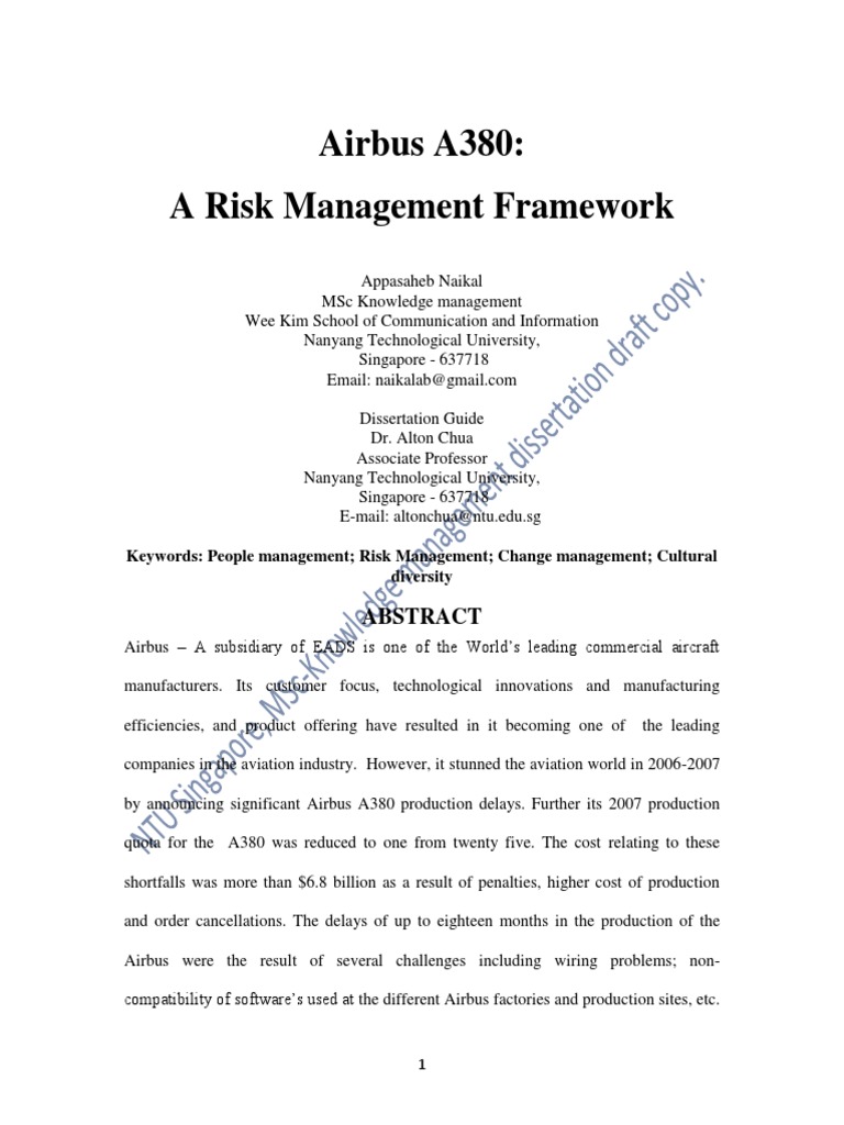 Airbus A380 A Risk Management Framework - Unpublishedwork PDF | PDF