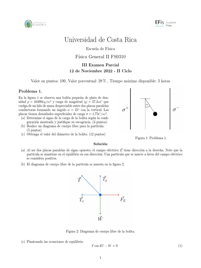 Solución Examen III II22 | PDF | Campo eléctrico | Matemática Elemental