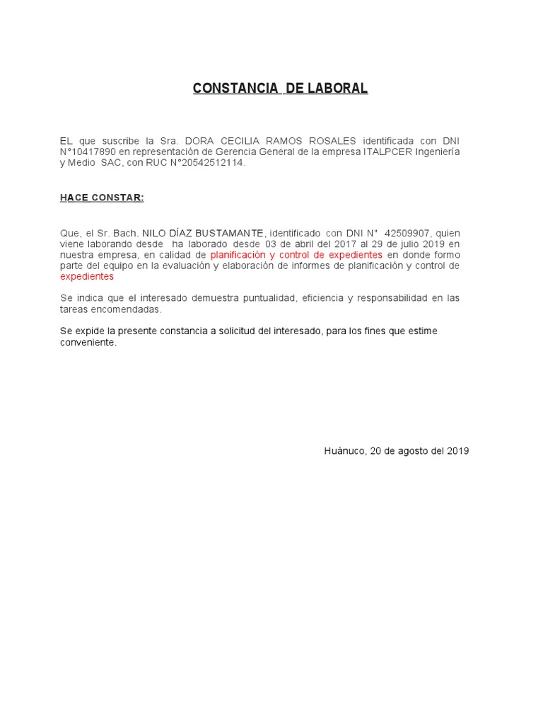 Constancia de Laboral | PDF