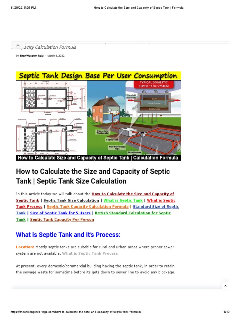 How To Calculate The Size and Capacity of Septic Tank - Formula PDF ...