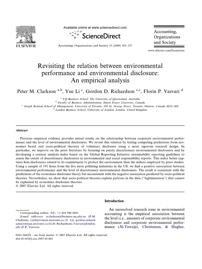2008 - PeterM - Clarkson - Revisiting The Relation Between Environmental Performance and ...