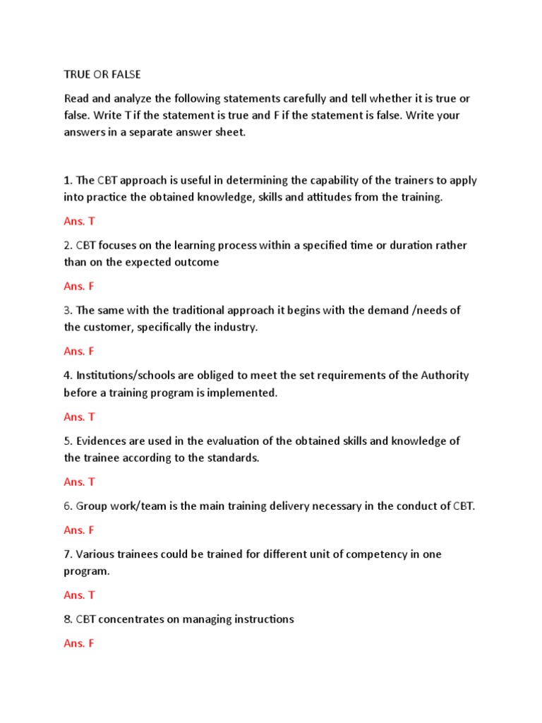 True or False Statements Analysis | PDF