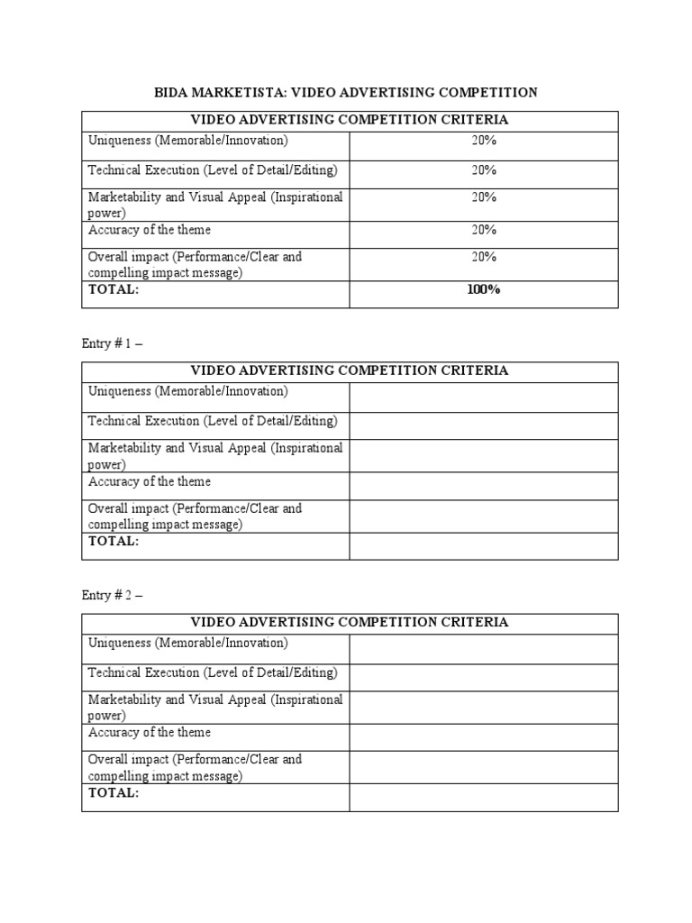 Video Advertising Competition Criteria | PDF