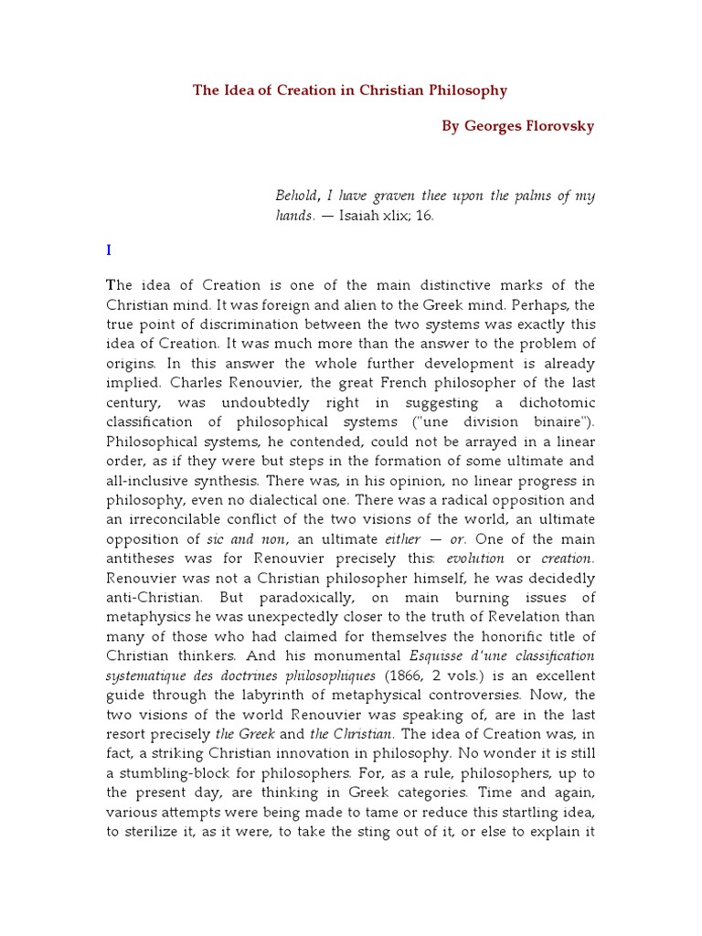 The Idea of Creation in Christian Philosophy (Florovsky) | PDF