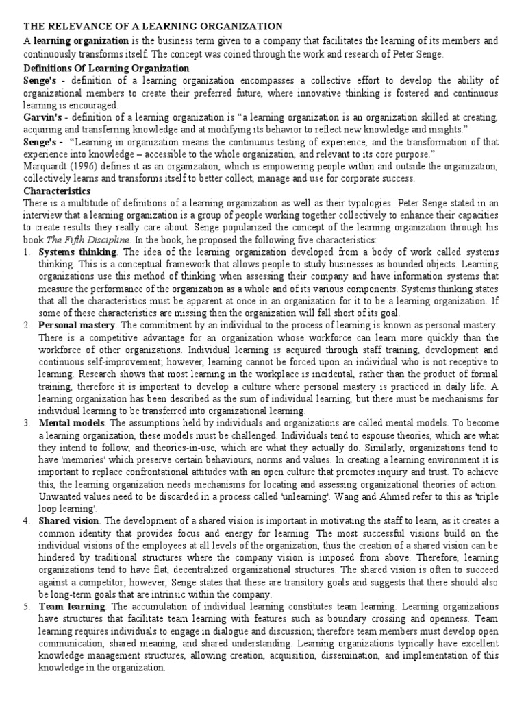 The Learning Organisation | PDF