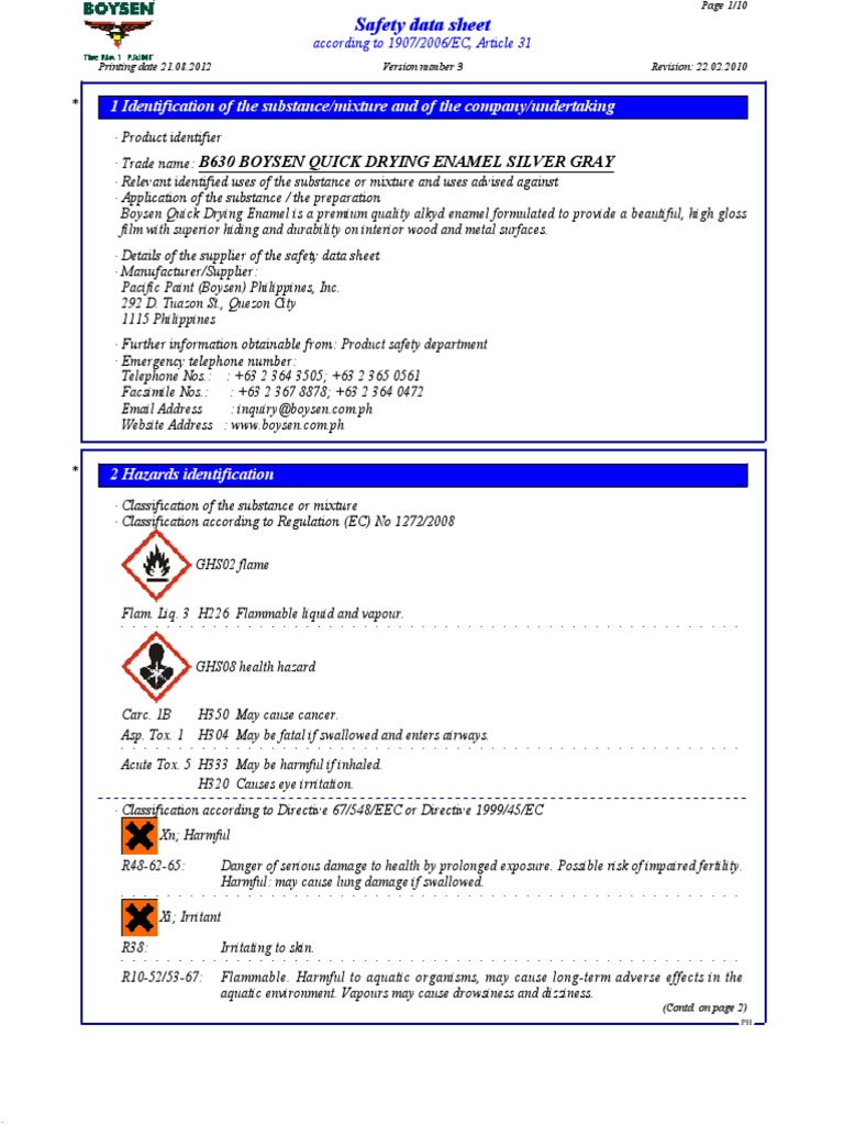 B630 Boysen Quick Drying Enamel Silver Gray PDF | PDF | Dangerous Goods | Materials