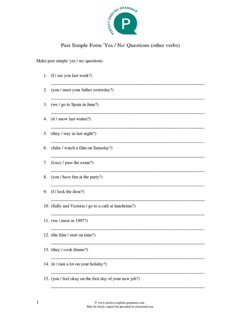 Past Simple Form With Other Verbs Yes No Questions | PDF | Eating ...