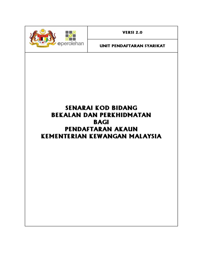 Senarai Kod Bidang Bekalan 2.0 | PDF