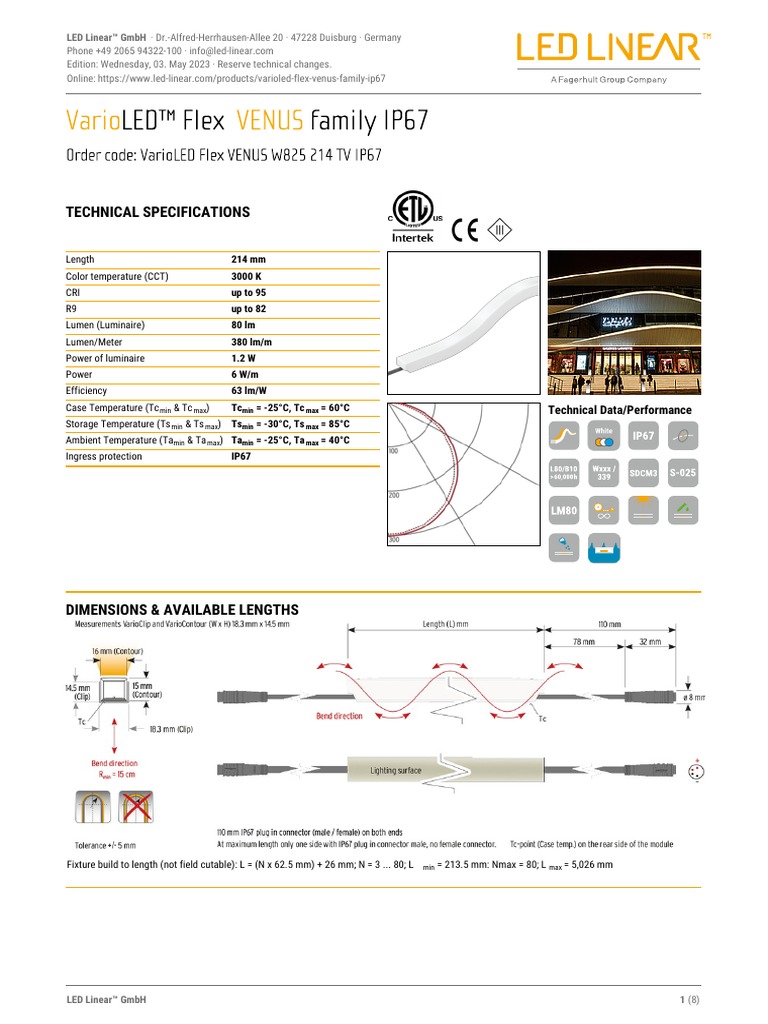 VarioLED_Flex_VENUS_W825_214_TV_IP67 (1).pdf | PDF | Power Supply ...