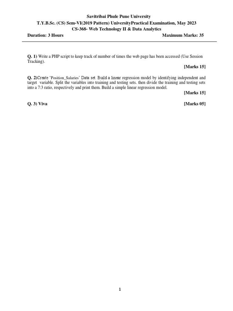 Tybsc Cs Wt And Ds Practical Slips Pdf Regression Analysis World Wide Web 