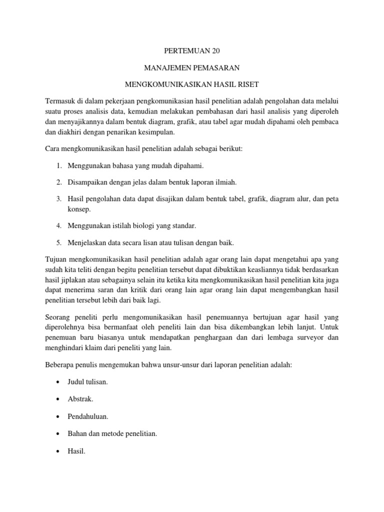 Pertemuan 20 Riset Pemasaran PDF | PDF | Karier & Perkembangan