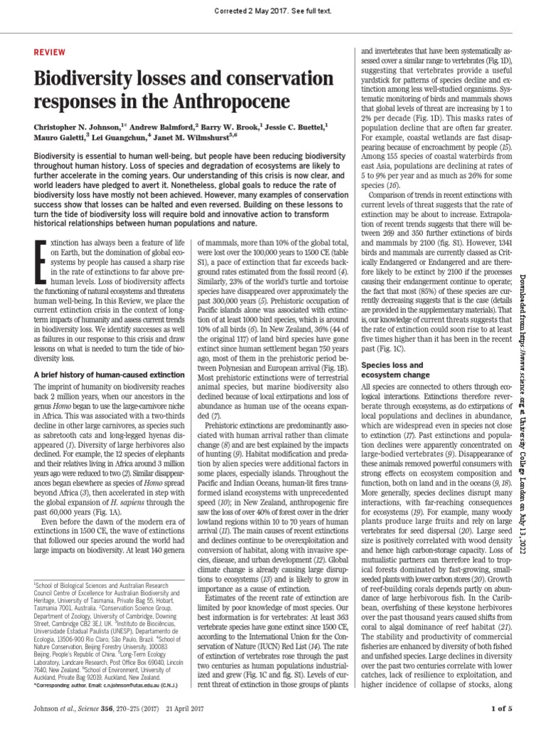 Biodiversity Loss and Conservation 2017 PDF | PDF | Biodiversity ...