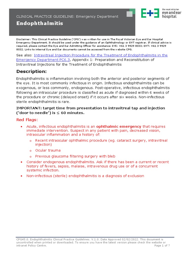 Endophthalmitis Clinical Practice Guidelines PDF | PDF