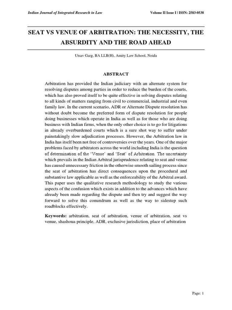 Seat vs Venue of Arbitration Explained | PDF