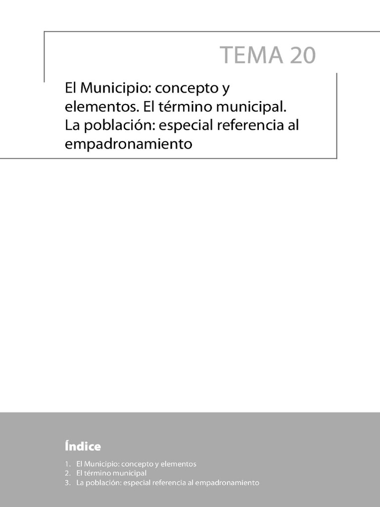 Tema 20.-El Municipio El Termino Municipal La Poblacion Empadronamiento PDF | PDF