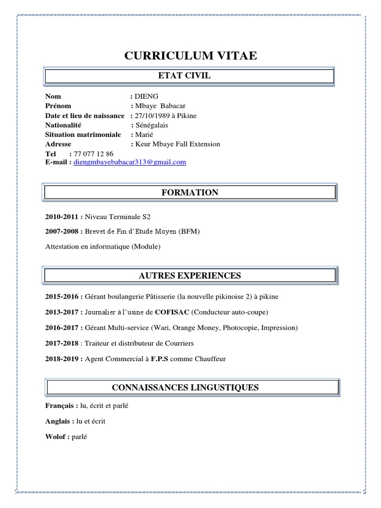 CV de Mbaye Babacar Dieng | PDF