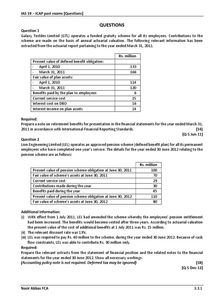 ICAP Past Exams (Questions) - IAS 19 | PDF