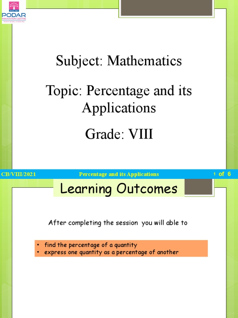 2 - CBSE - VIII - Math - Percentage and Its Applications | PDF