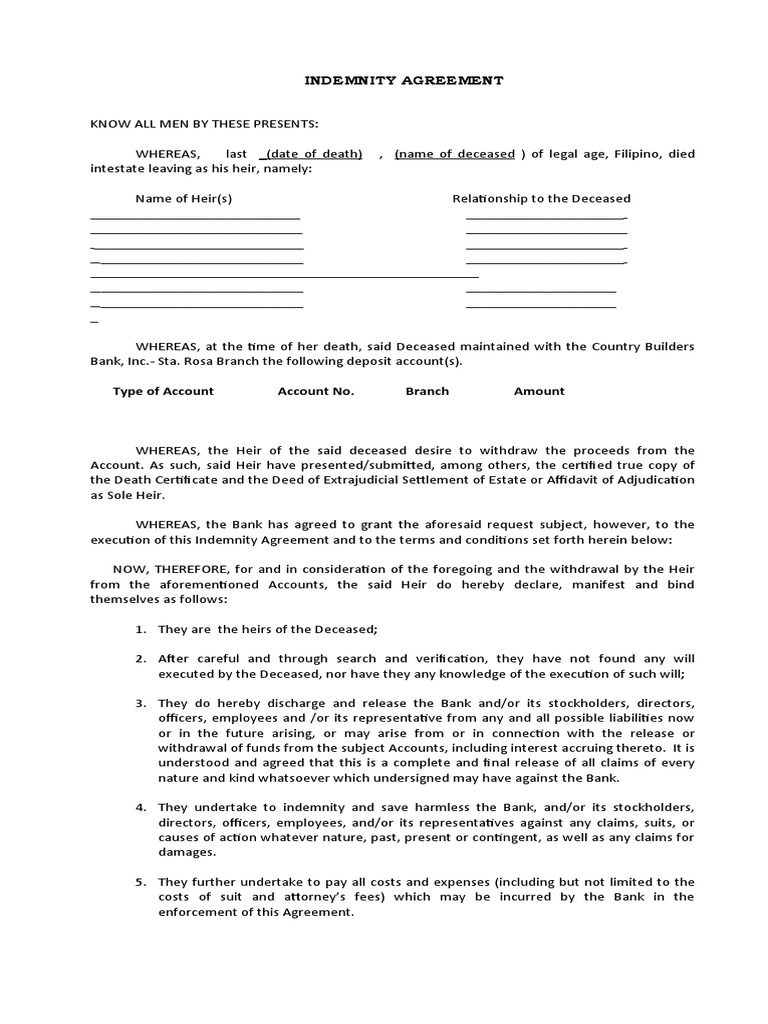 Indemnity Agreement | PDF | Indemnity | Lawsuit