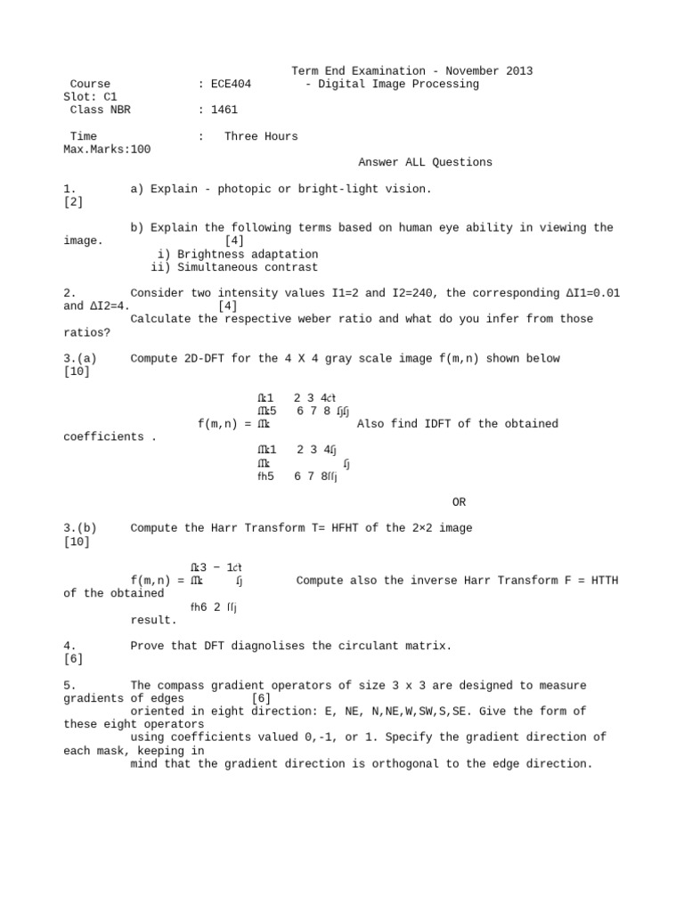 ECE404 Digital Image Processing Exam | PDF | Image Segmentation | Optical Resolution