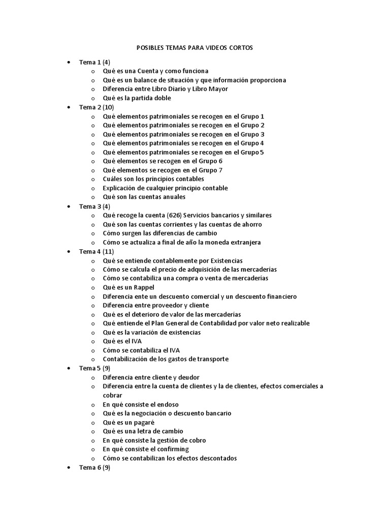 Posibles Temas para Videos Cortos PDF | PDF