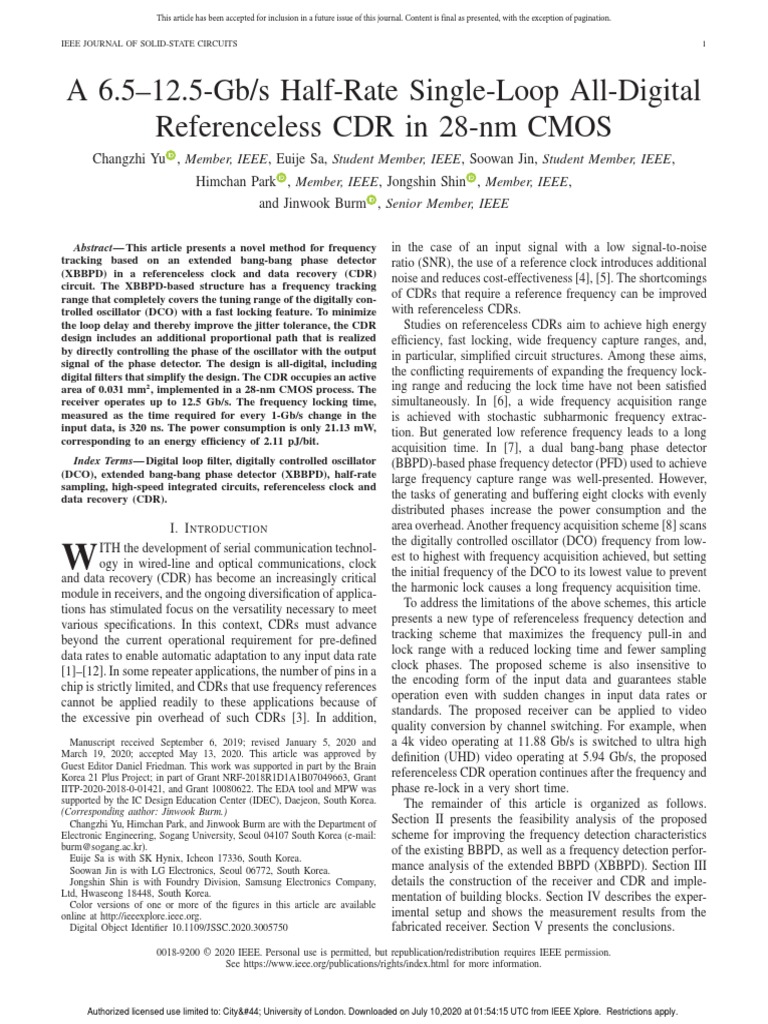A 6.5-12.5-Gbs Half-Rate Single-Loop All-Digital CDR | PDF | Detector ...
