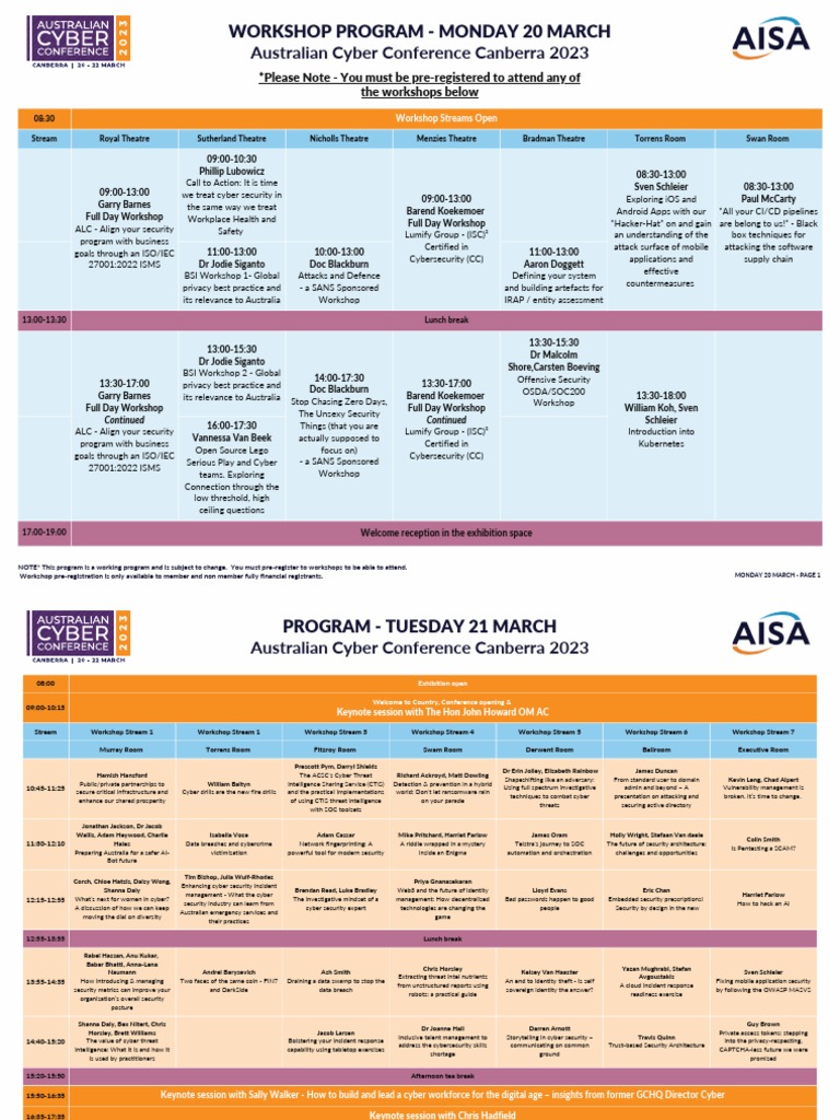 AISA CYBERCON 2023 CANBERRA Full Program | PDF