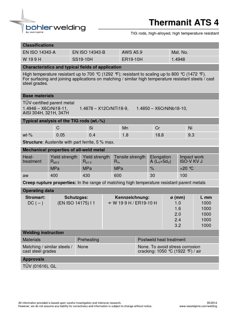 Thermanit ATS 4 TIG Rods Overview | PDF | Technology & Engineering
