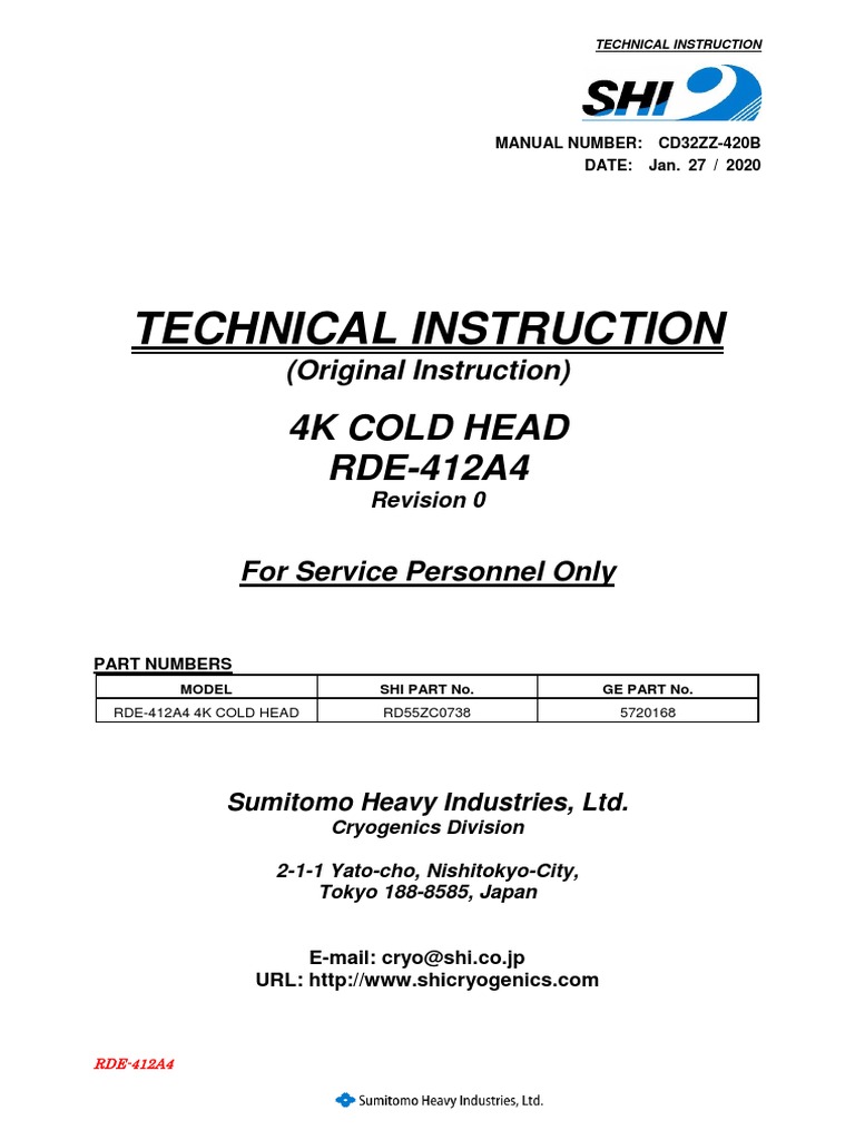 Technical Instruction RDE-412A4 (GEHC) RevB | PDF