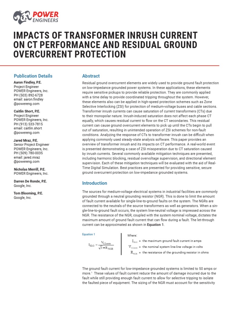 Impacts of Transformer Inrush On CT Performance and Residual Overcurrent Protection PDF | PDF ...