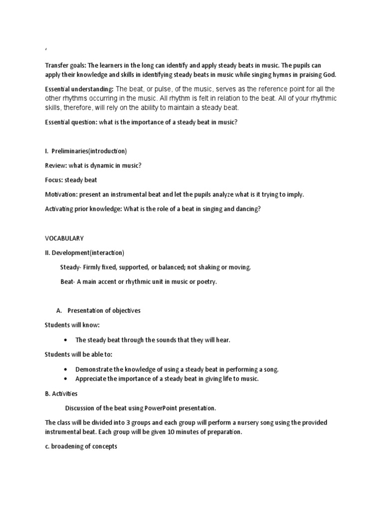 Importance of Steady Beat in Music | PDF | Language Arts & Discipline