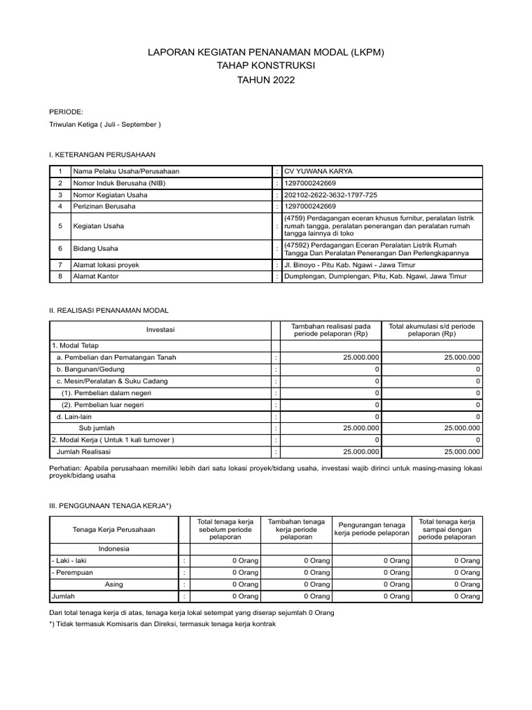 LKPM Yuwana Karya Triwulan 4 PDF | PDF