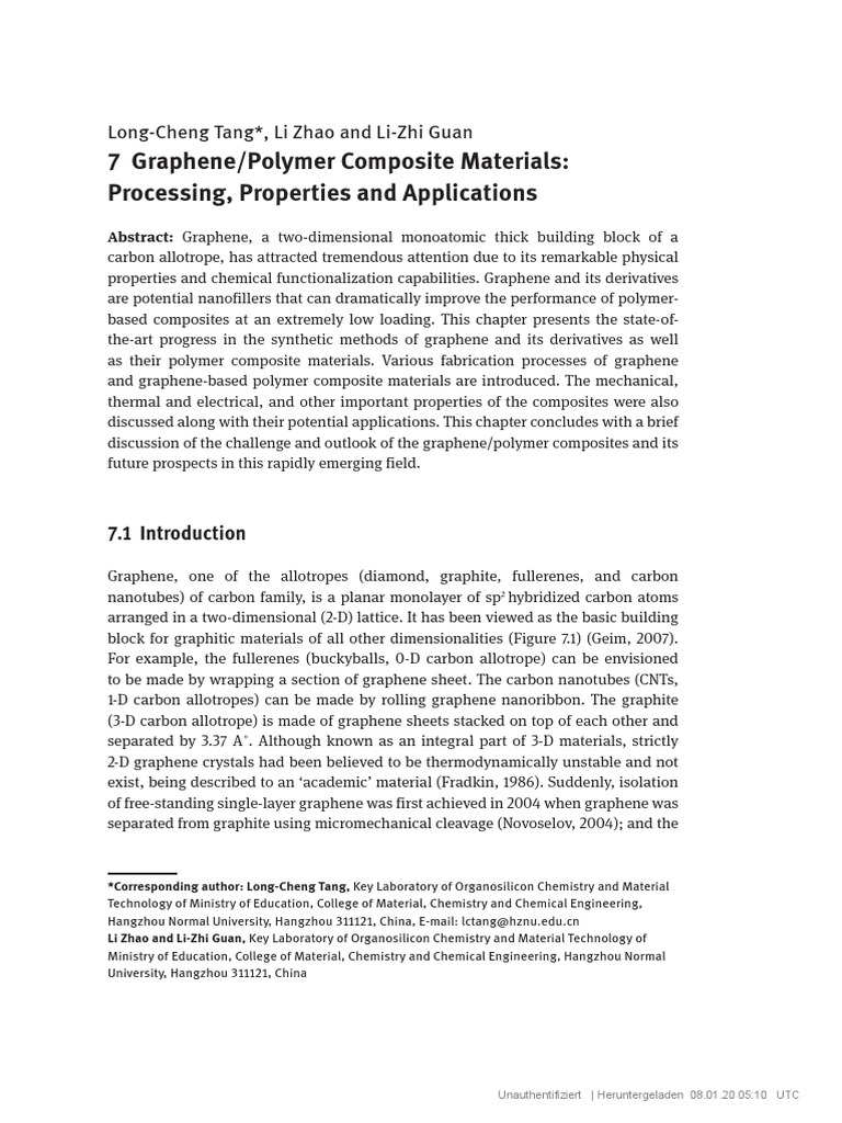 7 Graphene - Polymer Composite Materials - Processing Properties and Applications PDF | PDF