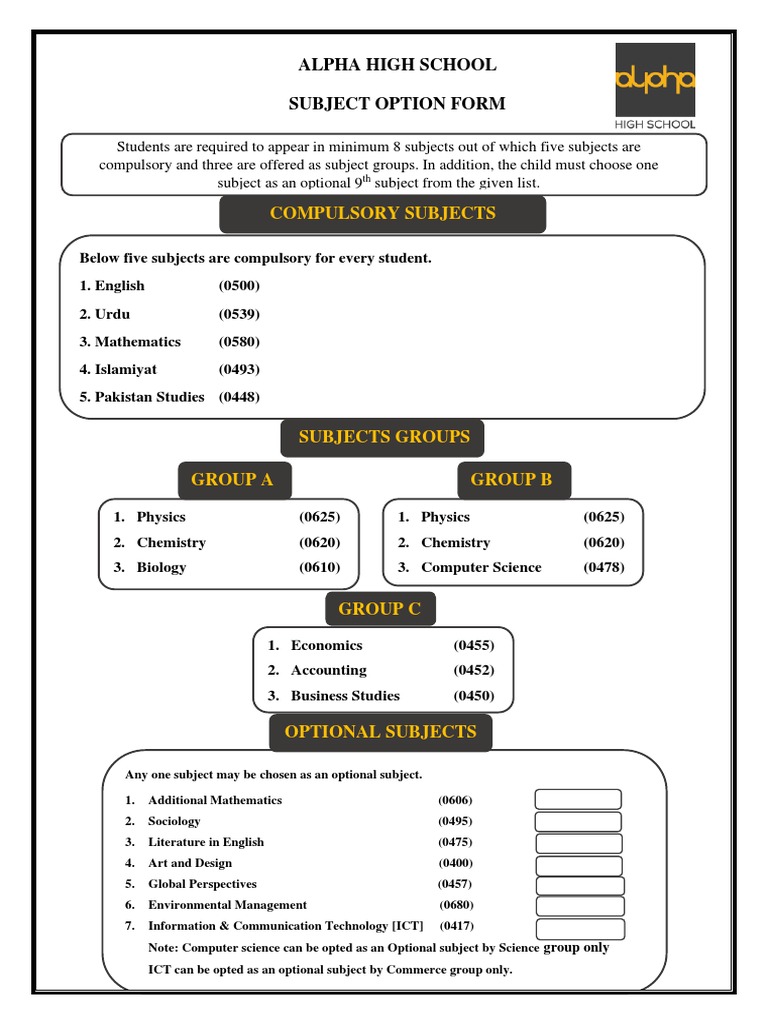 Subject Option IGCSE Grade 9 PDF | PDF