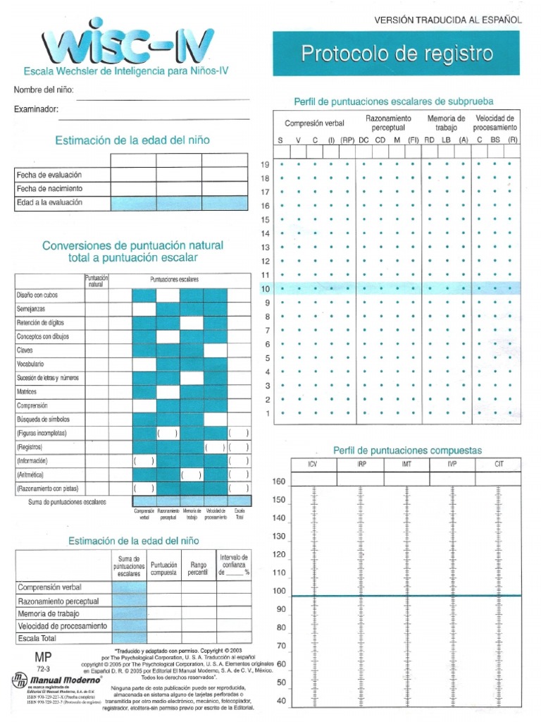 Protocolo de Registro WISC-IV | PDF