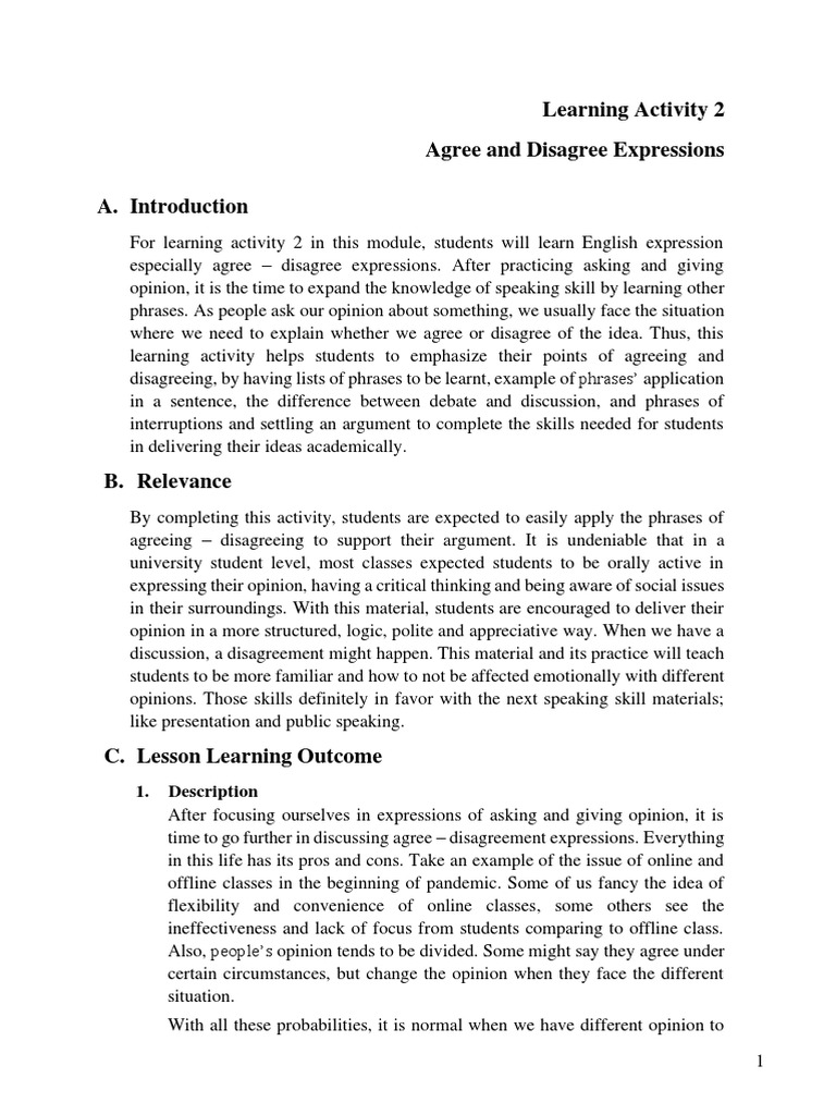 Agreeing and Disagreeing Expressions | PDF