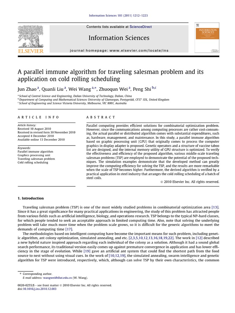 A Parallel Immune Algorithm For Traveling Salesman Problem And Its Pdf Pdf Parallel 
