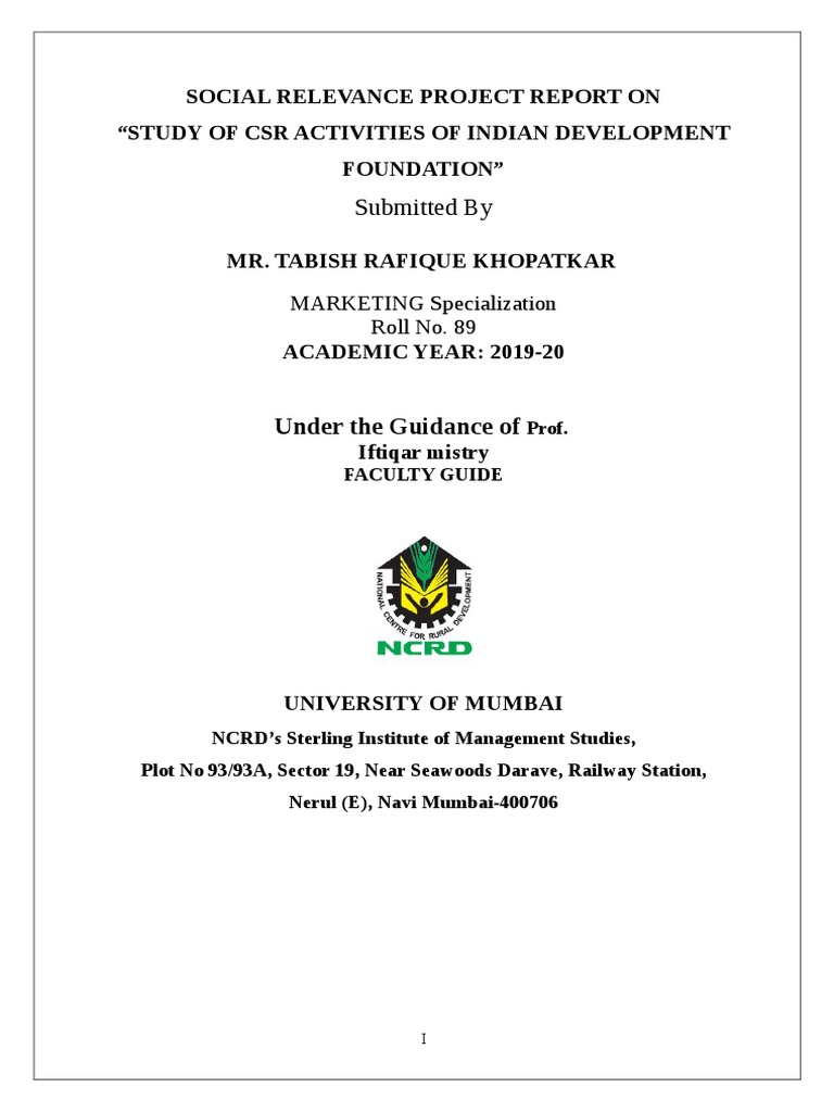 Study of CSR Activities of Indian Development Foundation PDF | PDF | Corporate Social Responsibility