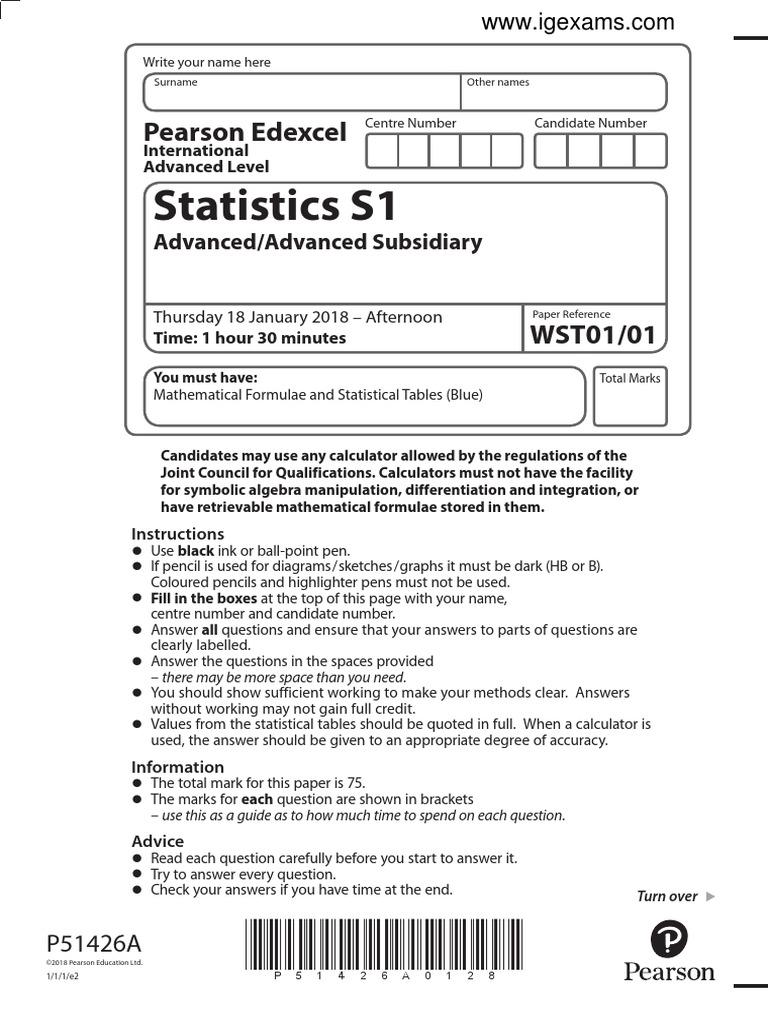 Math Jan18 QP s1 Ial PDF | PDF | Statistics | Mathematics
