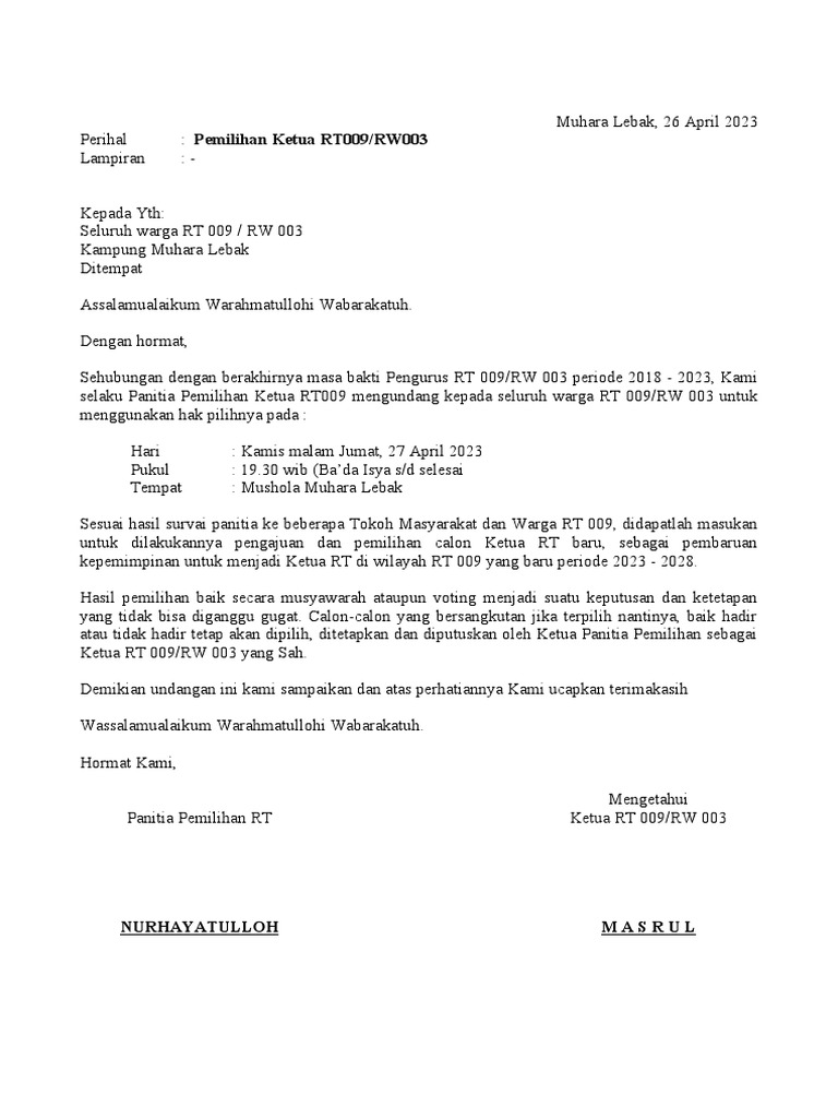 Surat Undangan Pemilihan Ketua RT | PDF Surat Undangan Pemilihan Ketua RT | PDF