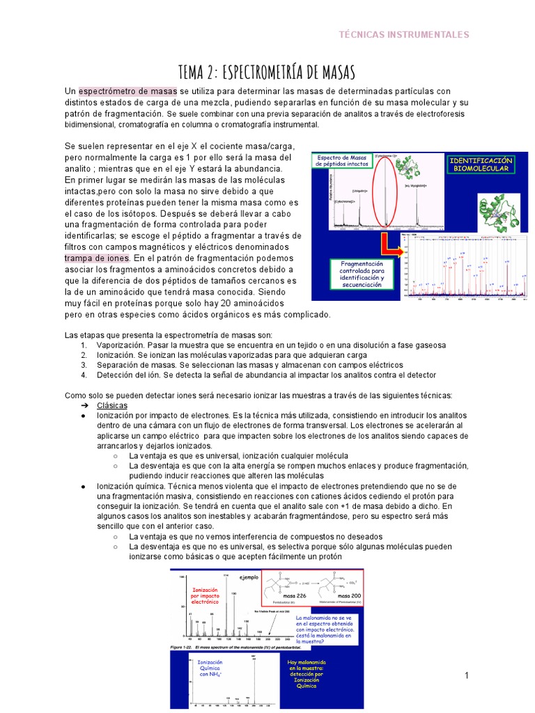 Tema 2 Ti PDF | PDF | Espectrometría de masas | Espectrómetro
