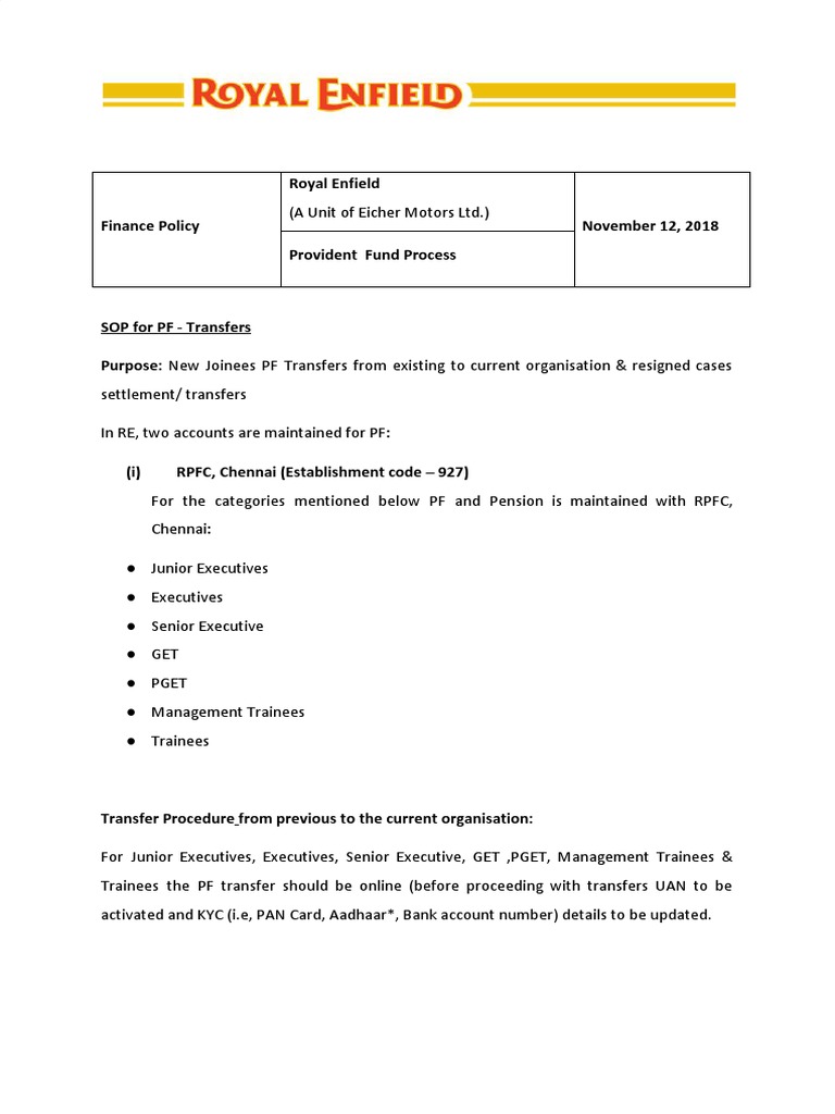 RE PF Transfer Process | PDF