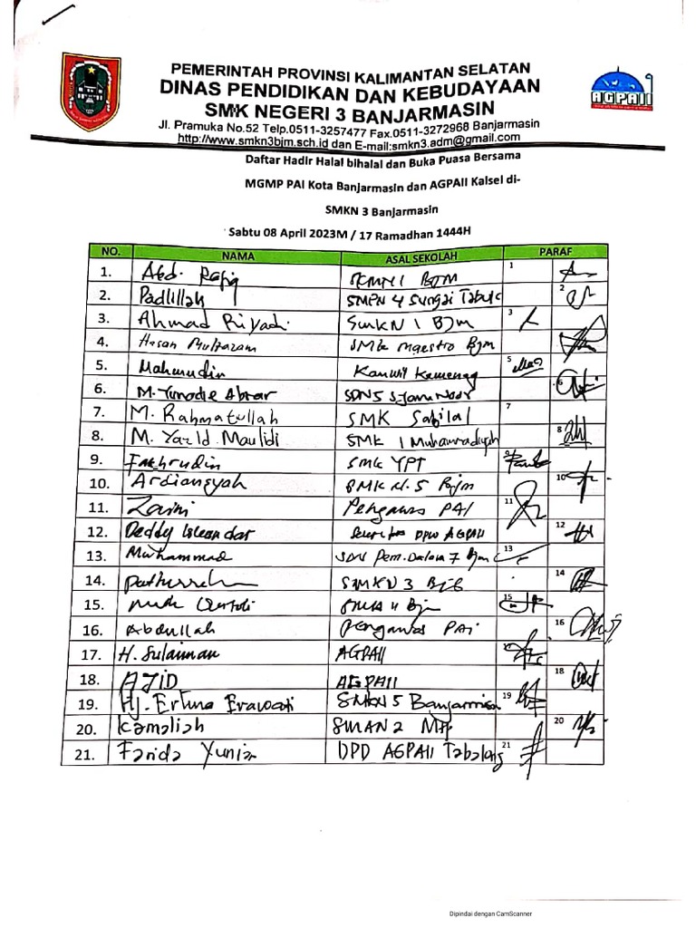 Daftar Hadir MGMP PAI Dan Bukber Bulan April 2023 PDF | PDF
