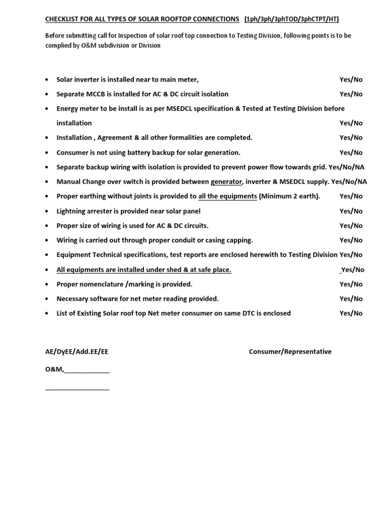Solar Net Meter Checklist PDF | PDF