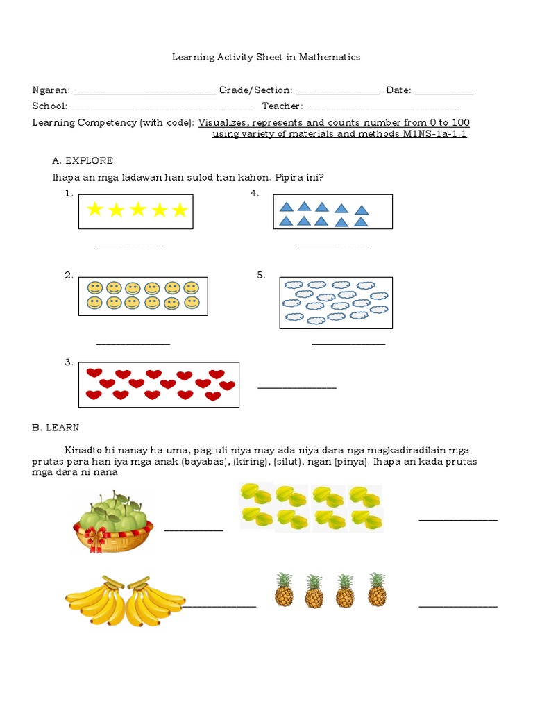 Learning Activity Sheet in Mathematics1 Week 1 | PDF