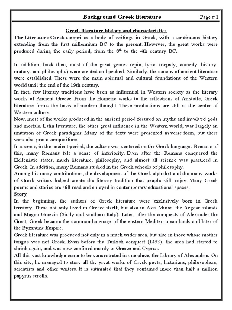 Greek Literature History and Characteristics in Detail | PDF | Greek ...