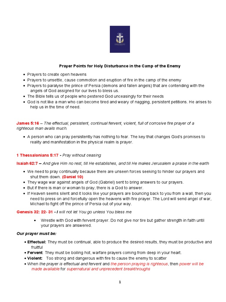 Prayer Points of Holy Disturbance in The Enemies Camp | PDF
