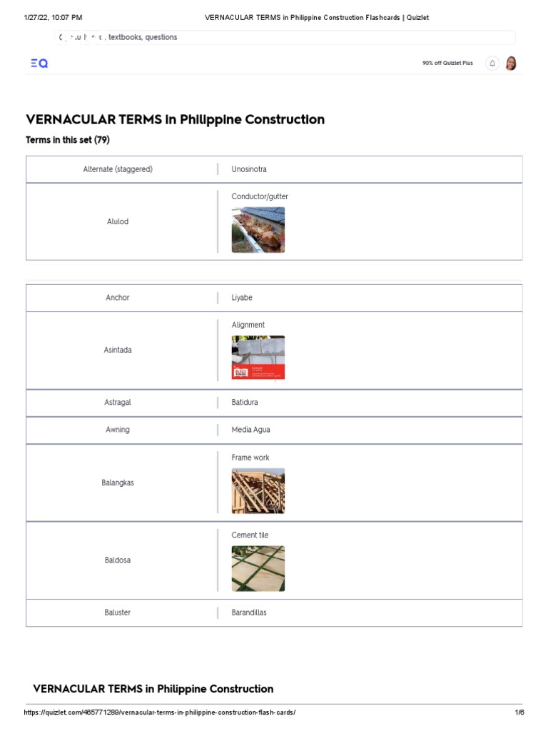 VERNACULAR TERMS in Philippine Construction Flashcards - Quizlet | PDF ...