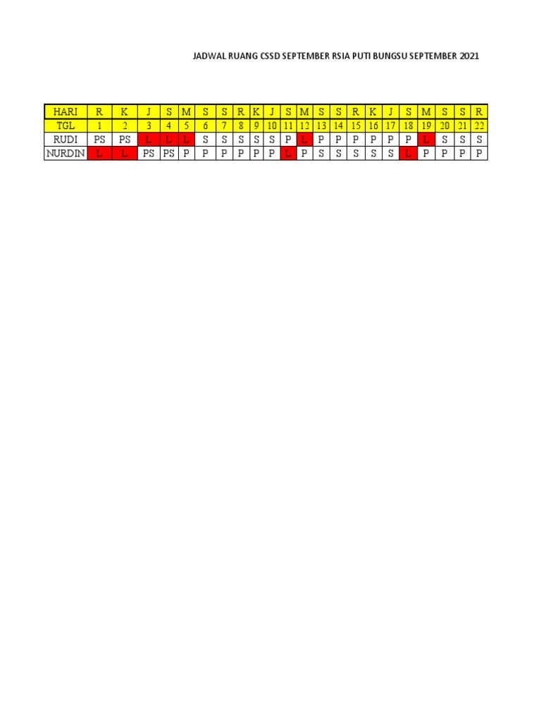 Jadwal CSSD Bulan September 2021 | PDF